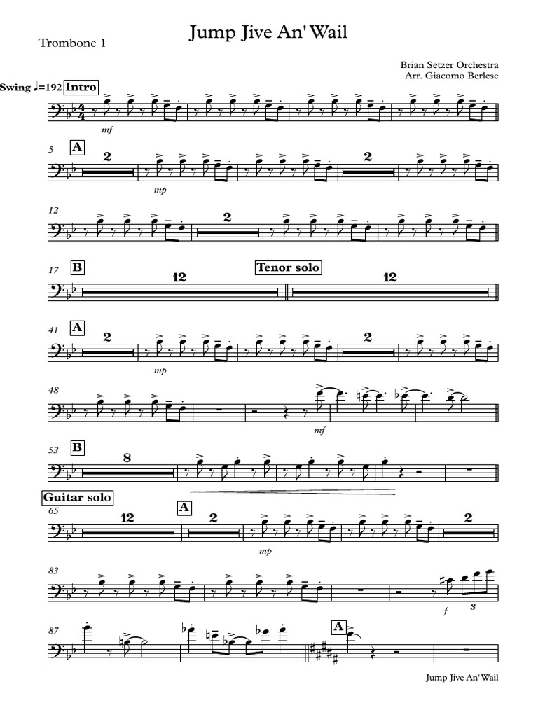 Jump Jive An' Wail - Trombone | PDF | American Styles Of Music ...