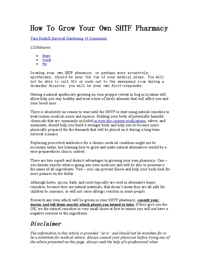 How To Grow Your Own SHTF Pharmacy | PDF | Honey | Ginger