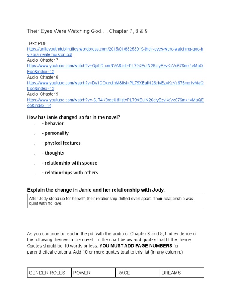 McBean: Their Eyes Were Watching God Chapter 7 & 8 | PDF