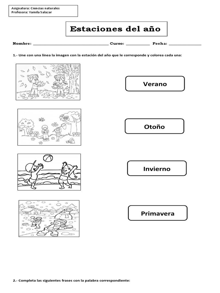 Guía Estaciones Del Año 1° Basico | PDF