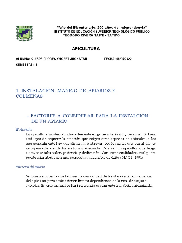 Año Del Bicentenario APICULTURA FISIOLOGIA MANEJO | PDF | Colmena ... Año Del Bicentenario APICULTURA FISIOLOGIA MANEJO | PDF | Colmena ...