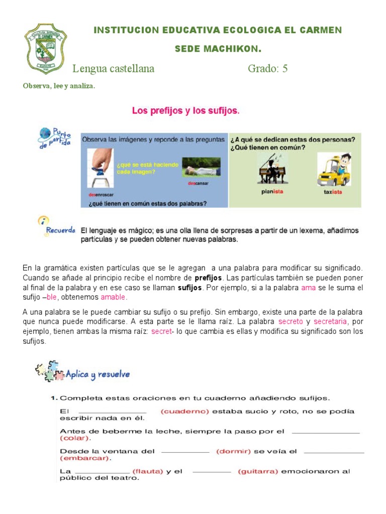 Guia 28 Sufijos y Prefijos | PDF | Artes del Lenguaje y Comunicación