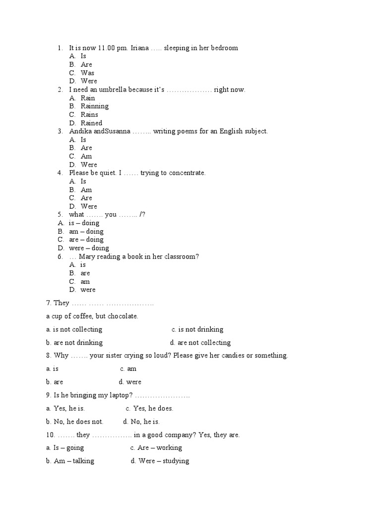 Present Continuous Tense Exercises | PDF | Food And Drink Preparation ...