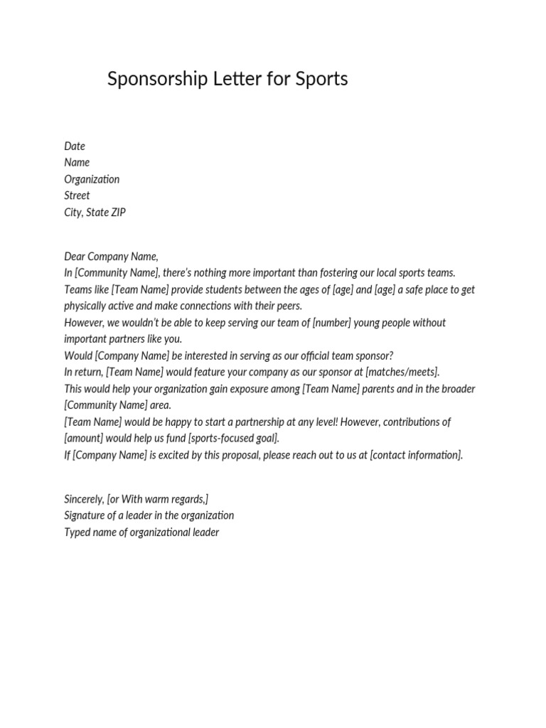 Sponsorship Letter For Sports | PDF