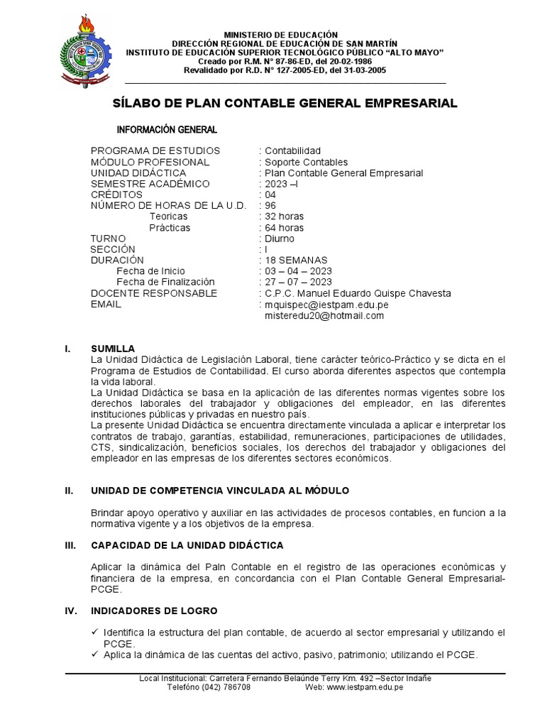 Sílabos del Plan Contable 2023 | PDF | Contabilidad | Contador