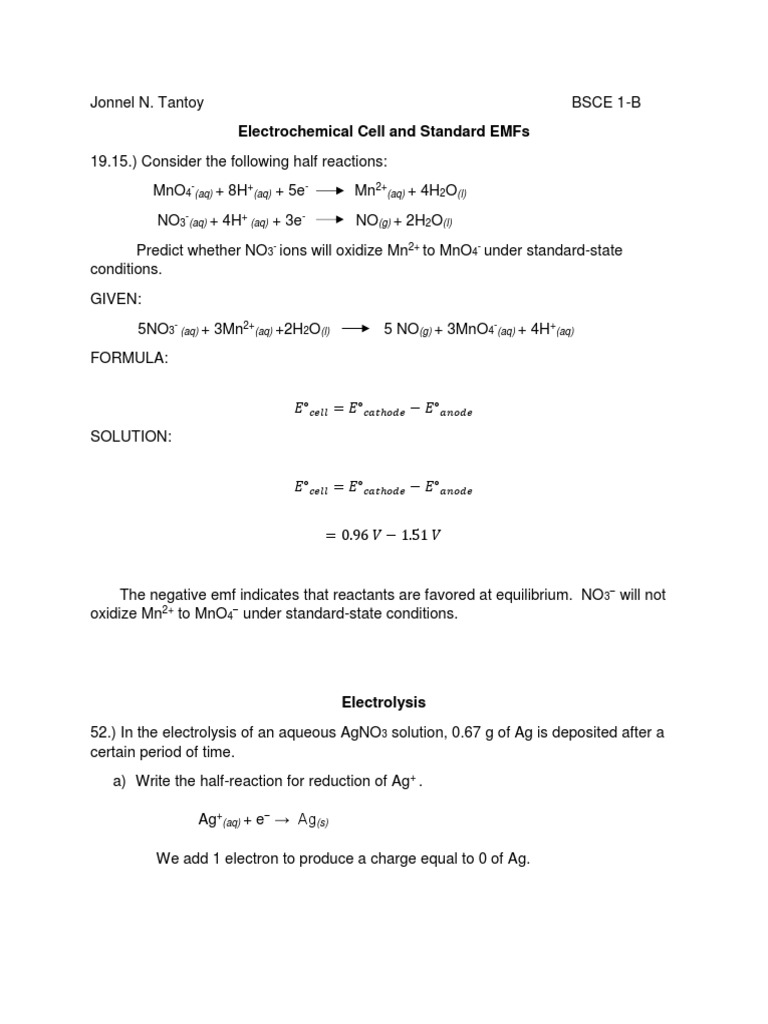 Assignment 1 | PDF | Anode | Redox
