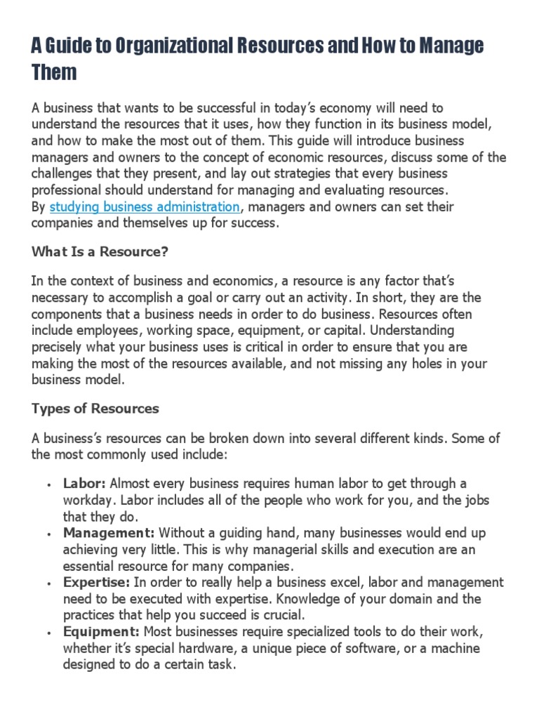 A Guide To Organizational Resources and How To Manage Them | PDF ...