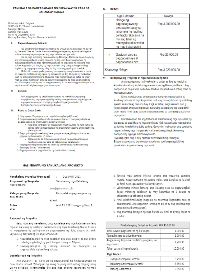 Halimbawa NG Panukalang Proyekto | PDF