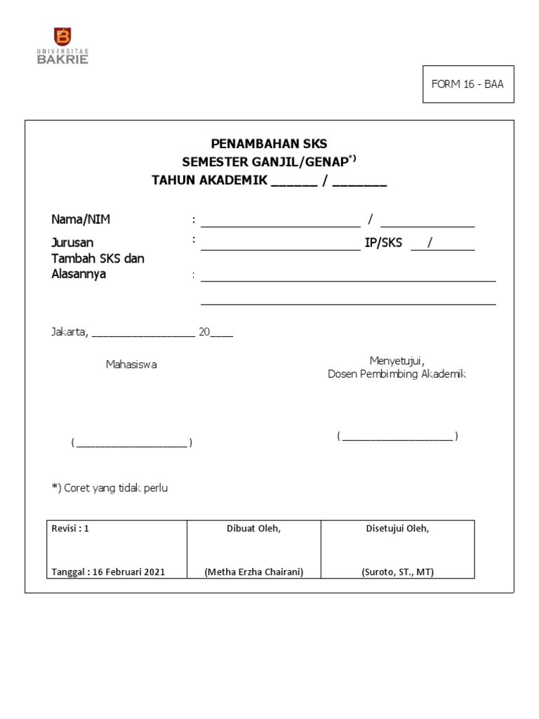 Form Penambahan 1 SKS | PDF