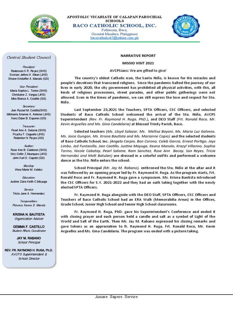 CSC Narrative Report Missio Visit | PDF