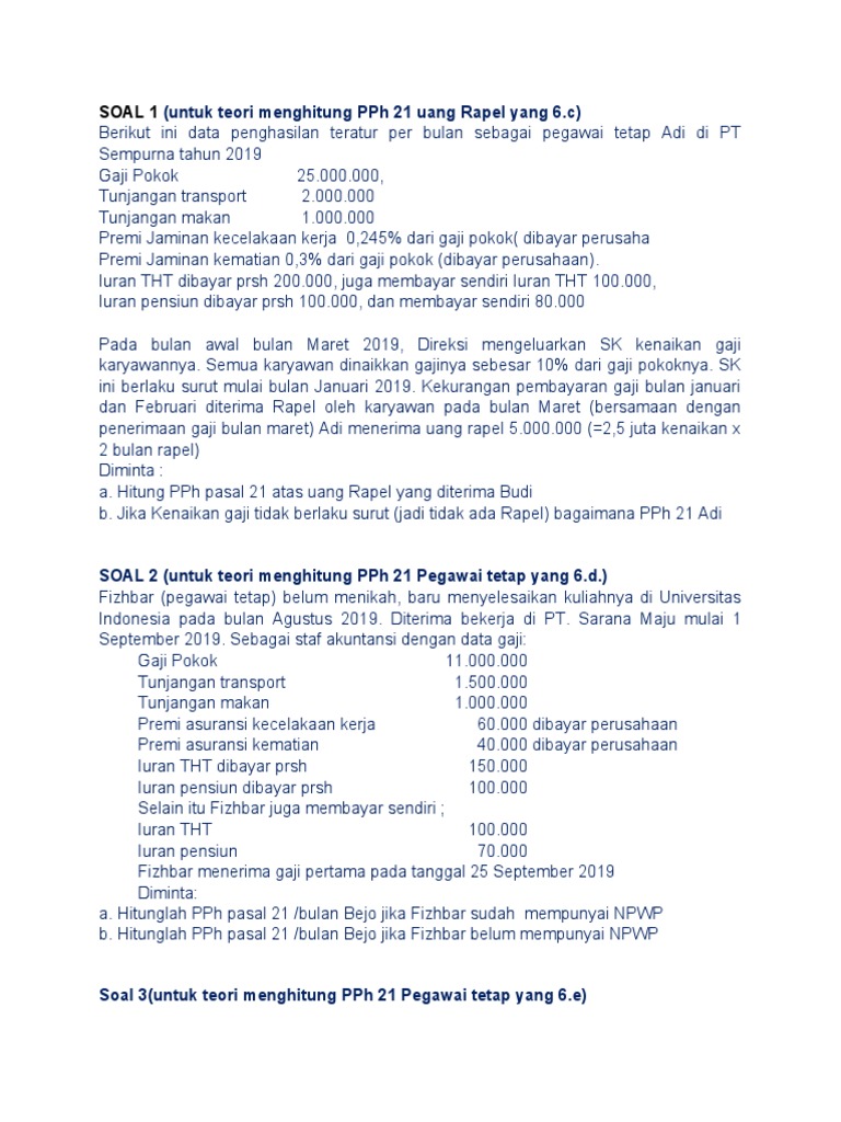 Latihan Soal Pertemuan 2 - Perpajakan 2 - UBakrie - Ganjil 22-23 | PDF ...