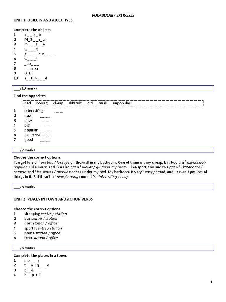 VOCABULARY EXERCISES Next Move1 Units 1 To 5 | PDF | Foreign Language ...
