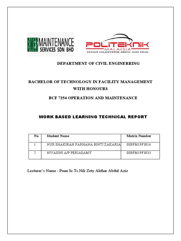 Technical Report BCF 7254 Operation Nur Shakirah Farhana (F3016 ...