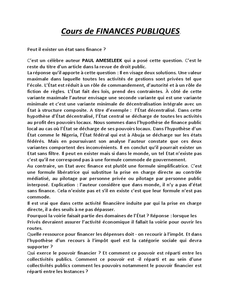 Cours de Finances Publiques | PDF | Impôts | Prêts