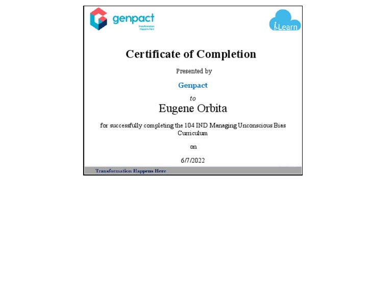 104 IND Managing Unconscious Bias Curriculum Training Certificate | PDF