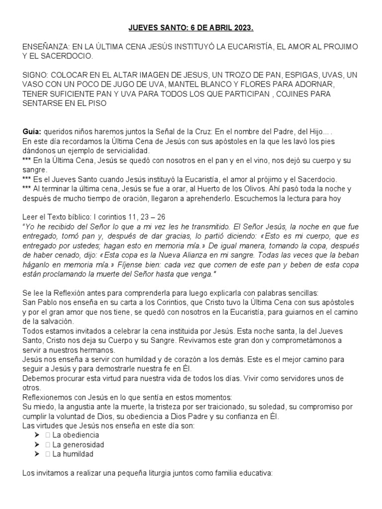 Liturgia JUEVES SANTO | PDF | Última cena | eucaristía