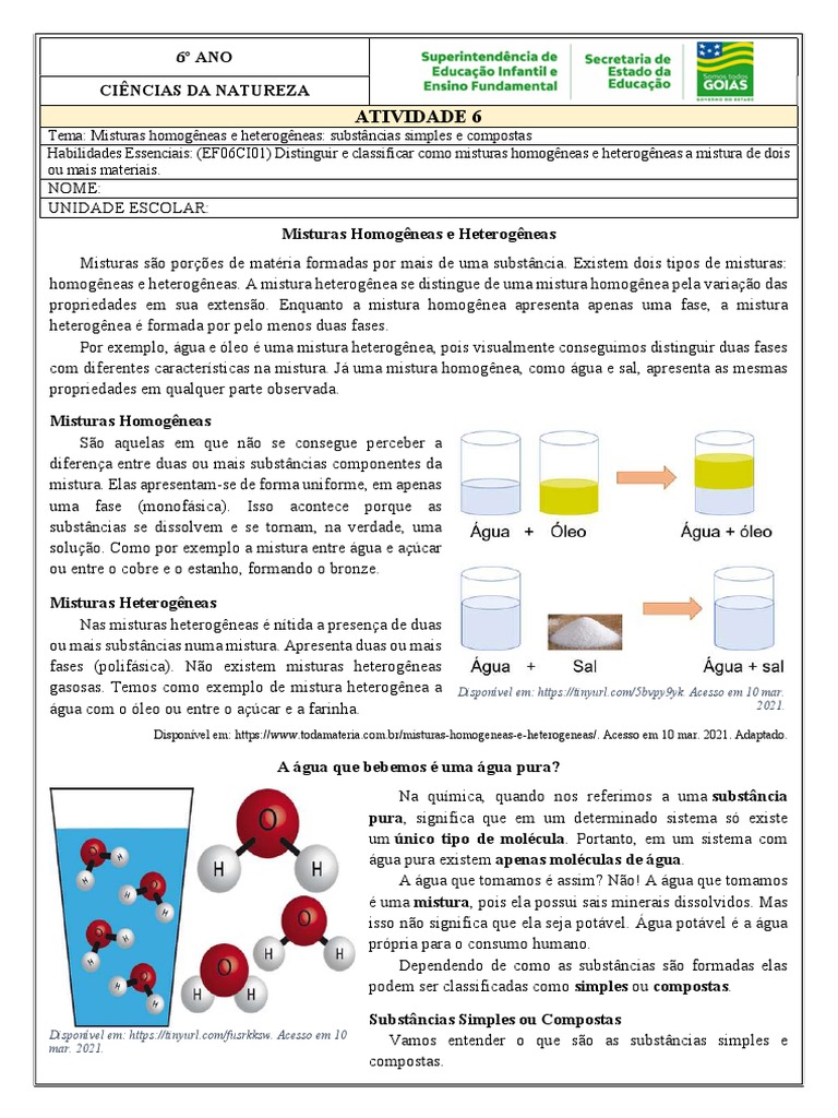 Classificando Substâncias e Misturas | PDF | Mistura | Substancias químicas
