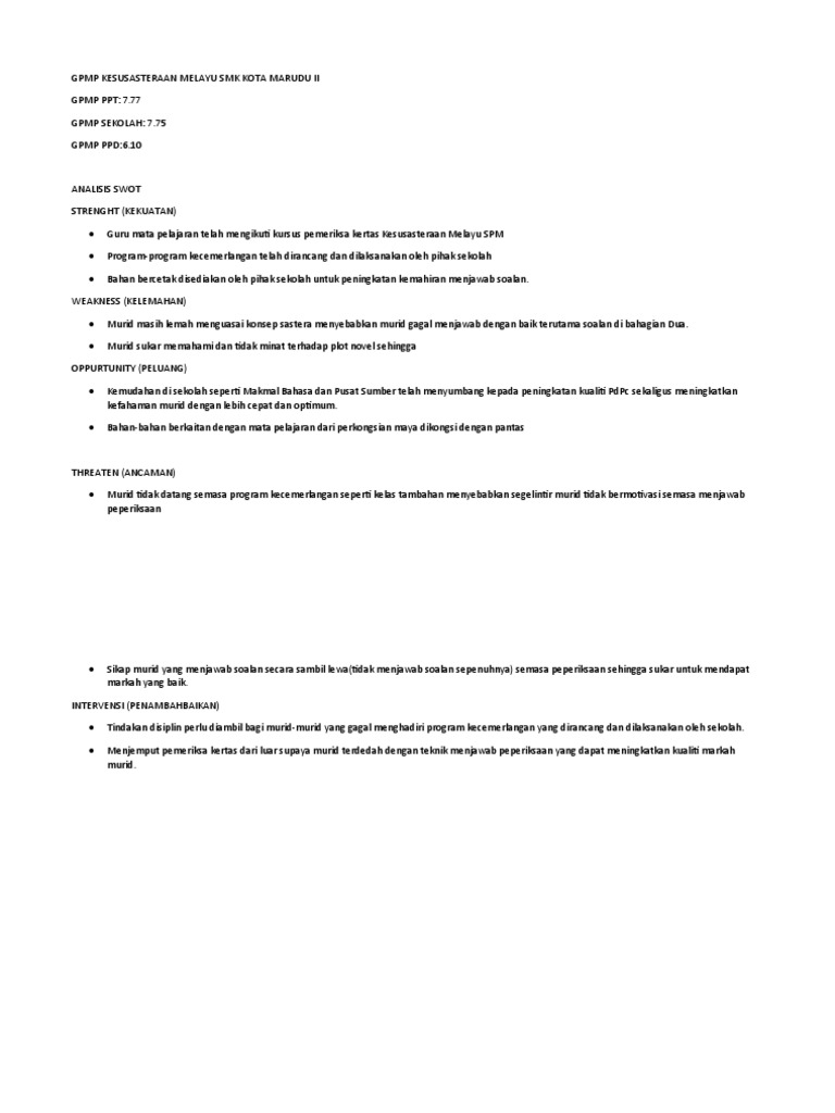 Analisis GPMP Kesusasteraan SMK Kota Marudu II | PDF | Karier ...