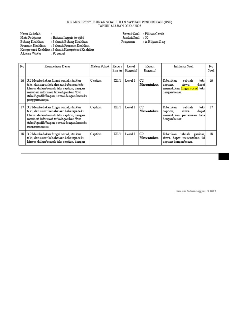 2.. Kisi Reading Paket 1 16 - 50 Usp BHS Inggris 2022 | PDF