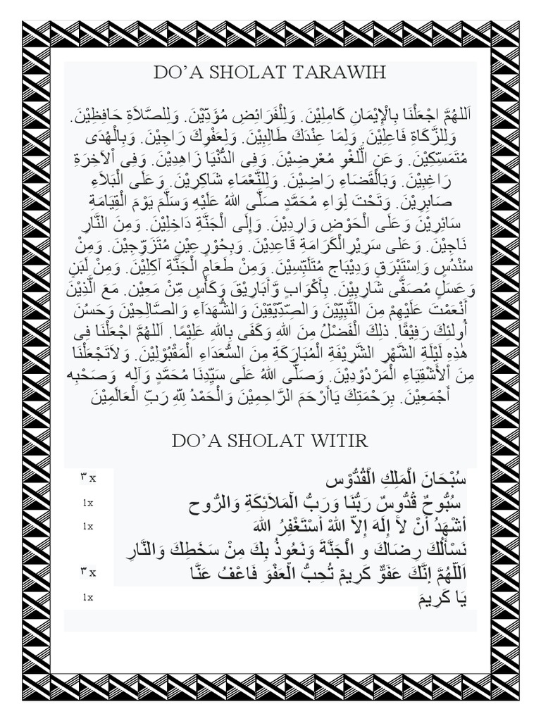 Doa Sholat Tarawih & Witir | PDF | Religion & Spirituality