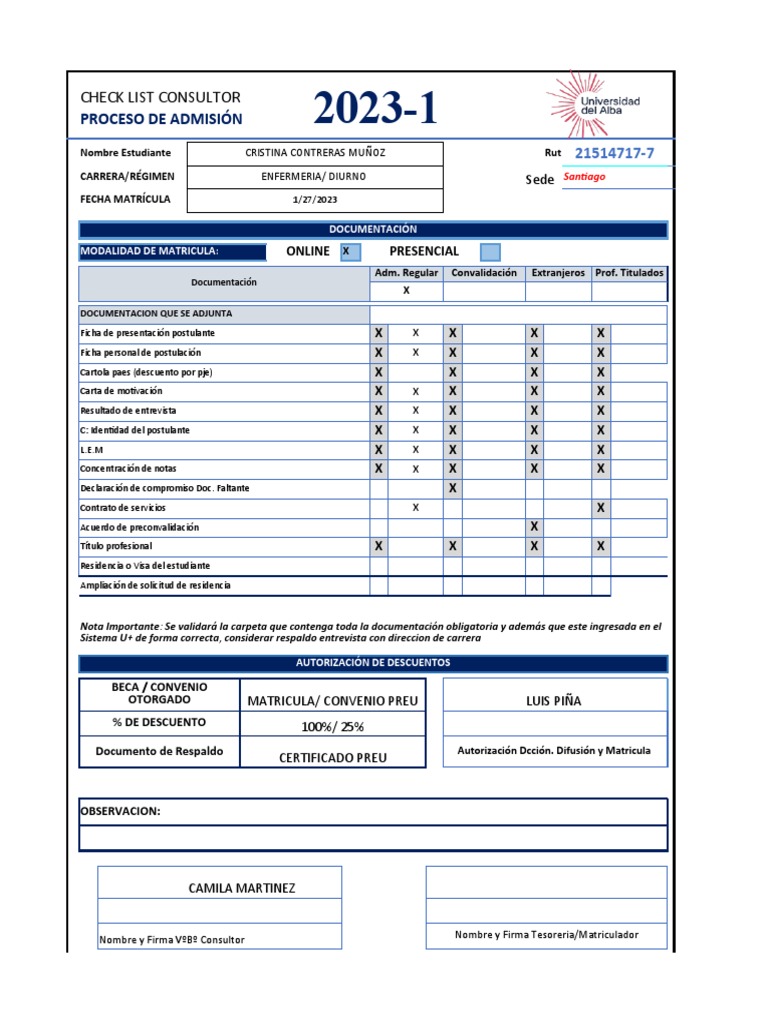 Copia de Check List 2023 CRISTINA CONTRERAS | PDF
