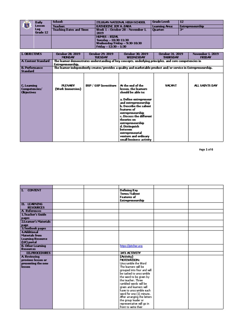 DLL ENTREP Week 1 | PDF | Entrepreneurship | Learning
