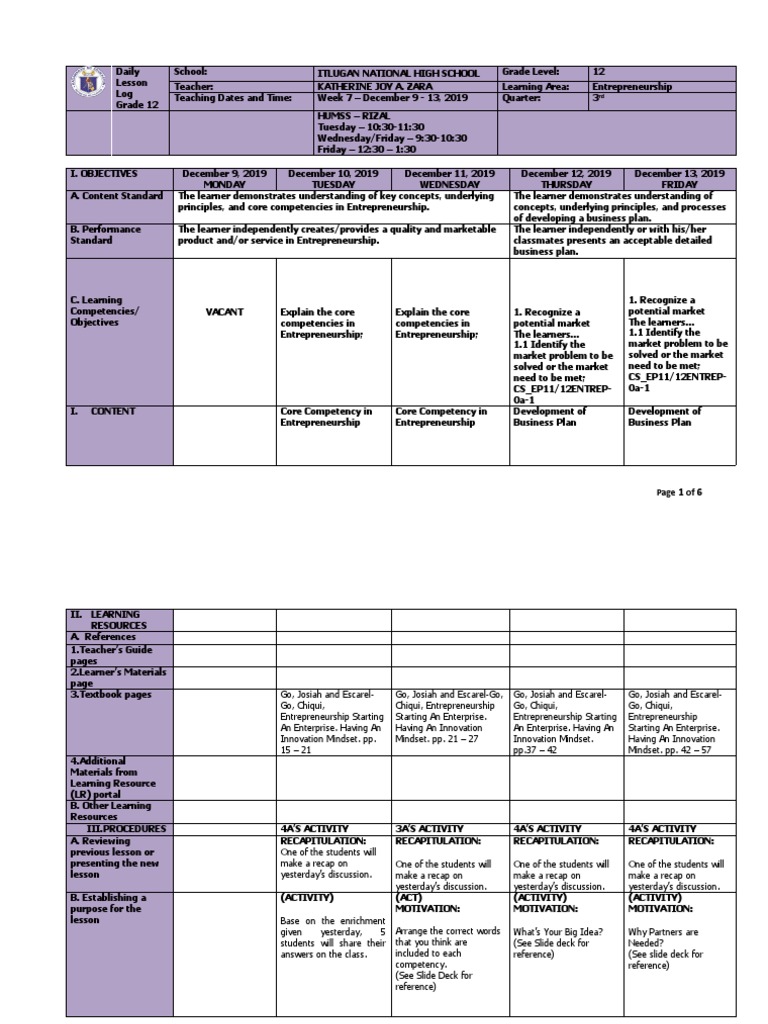 DLL ENTREP Week 7 | PDF | Entrepreneurship | Learning