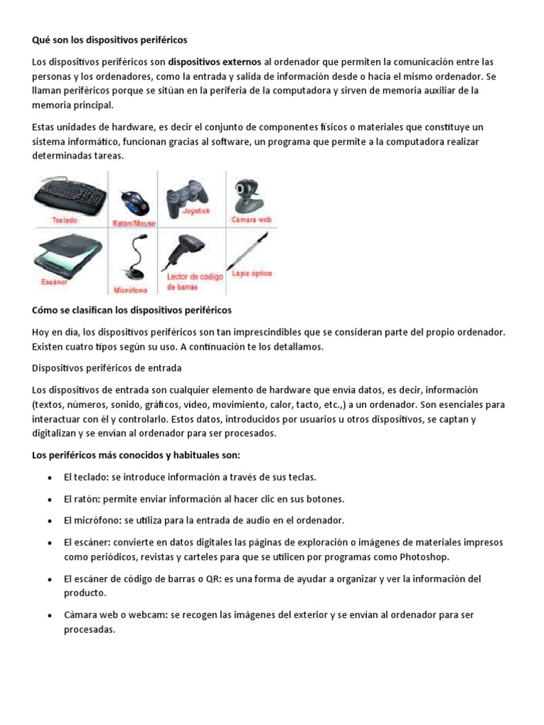 Qué son los dispositivos periféricos | PDF | Periférico | Hardware de ...