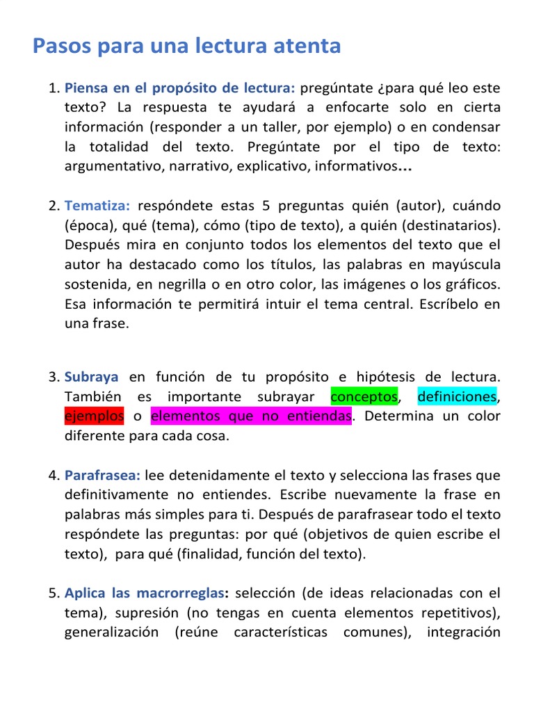 Pasos para Una Lectura Atenta | PDF Pasos para Una Lectura Atenta | PDF