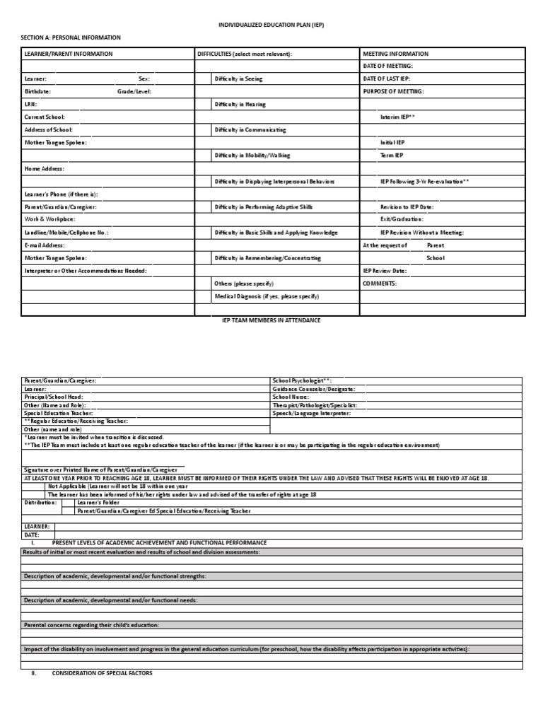 Individualized-Education-Plan Template 1 | PDF | Individualized Education Program | Learning