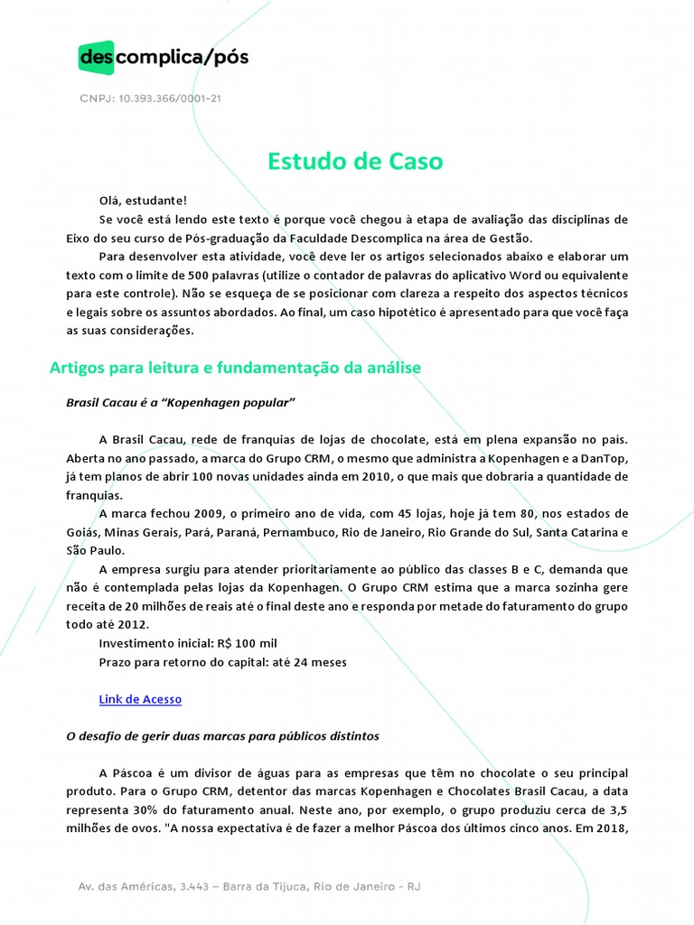 Estudo de Caso 7 - Gestão PDF | PDF | Chocolate | Brasil