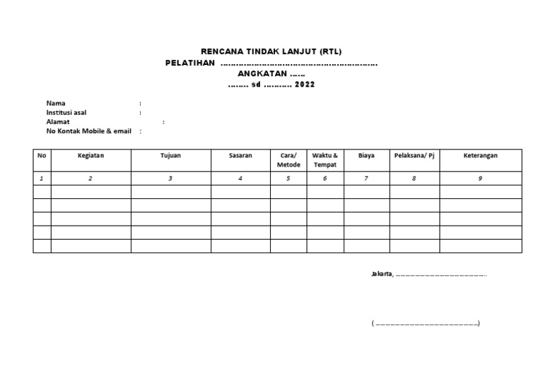 Form RTL Pelatihan | PDF