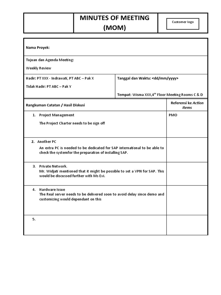 Sample Minutes of Meeting (MoM) | PDF | Business