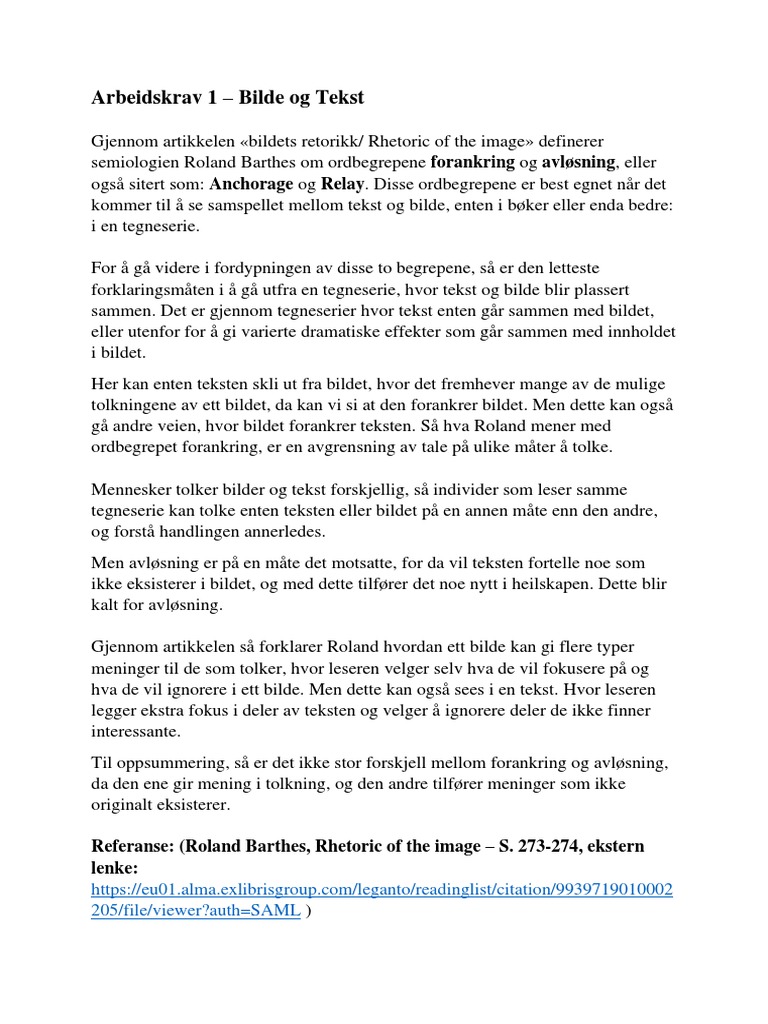 Arbeidskrav 1 Bilde Og Tekst | PDF