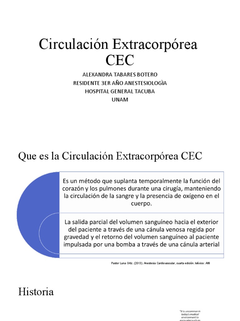 Circulación Extracorpórea CEC: Alexandra Tabares Botero Residente 3er ...
