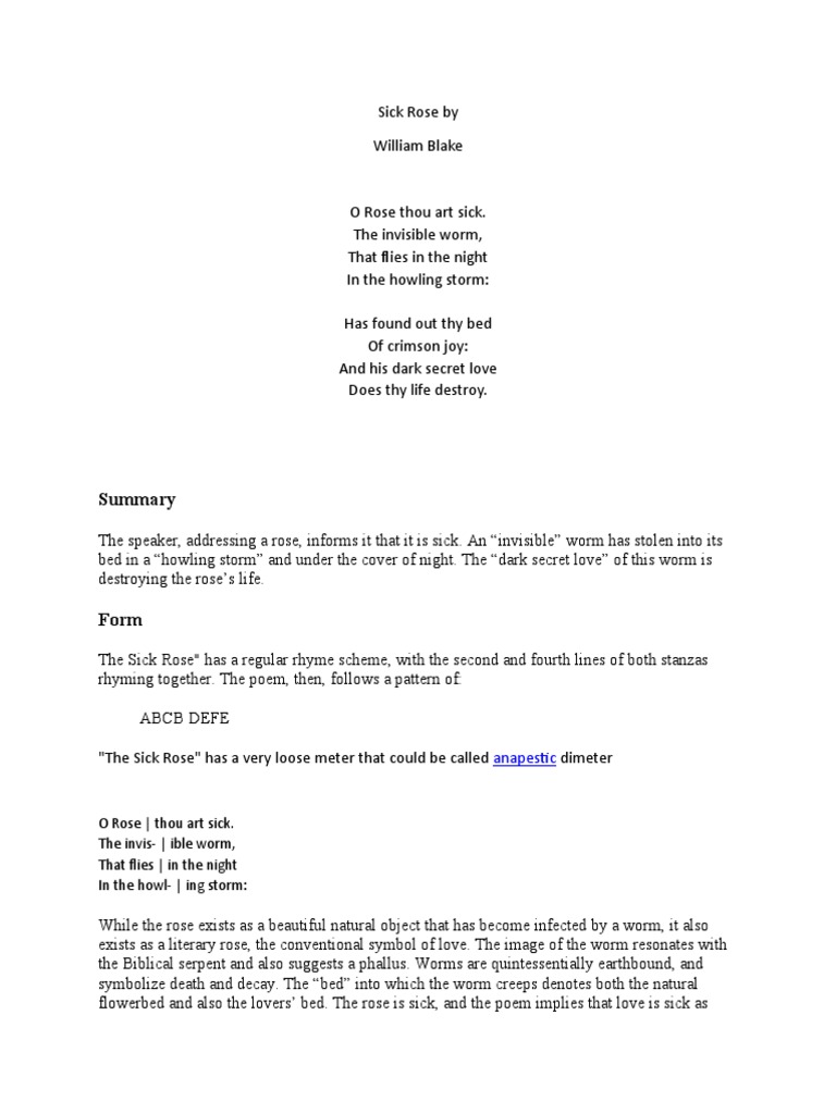 Sick Rose | PDF | Poetry | Poetics