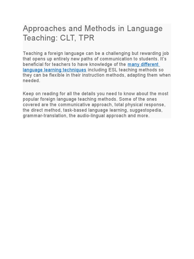 Key Methods in Language Teaching | PDF | Language Education | English ...