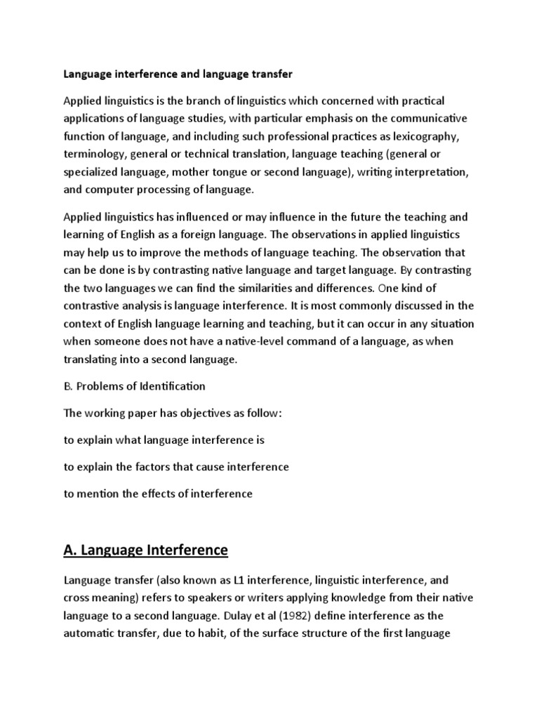 Langauge Transfer and Interference | PDF | Second Language Acquisition | Grammar