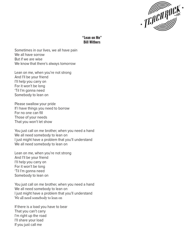 Lean On Me Lyrics | PDF