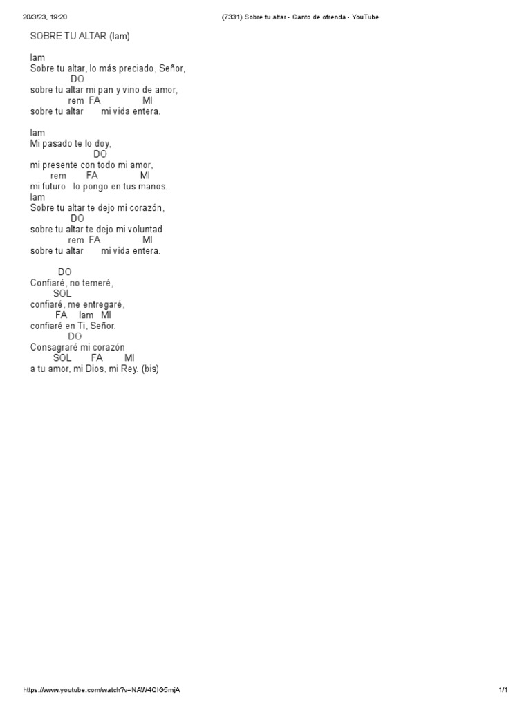 (7331) Sobre Tu Altar - Canto de Ofrenda - YouTube PDF | PDF