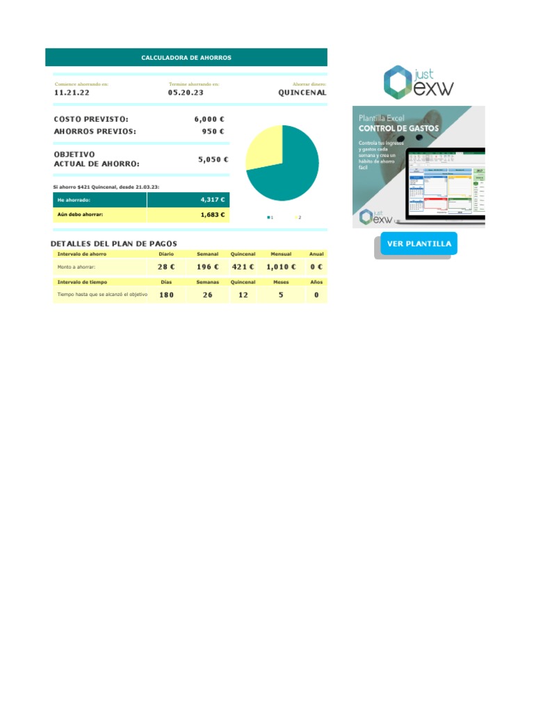 Calculadora de Ahorros Quincenal en Excel | PDF
