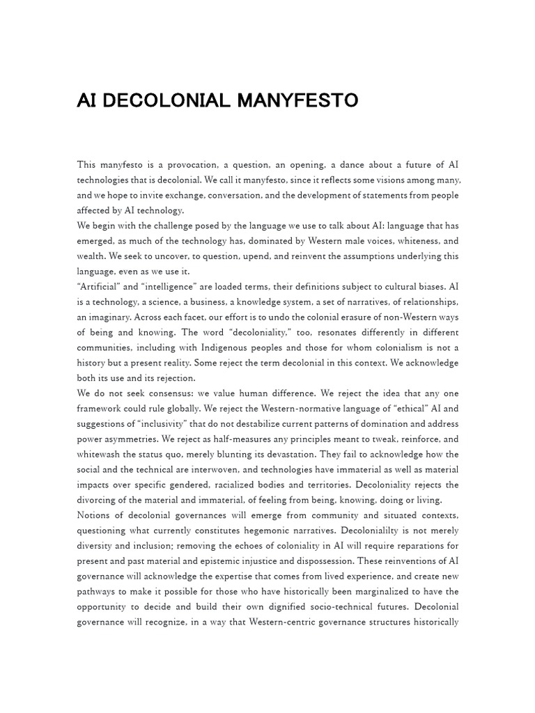 Towards a Decolonial Vision: A Manifesto for Centering Marginalized ...