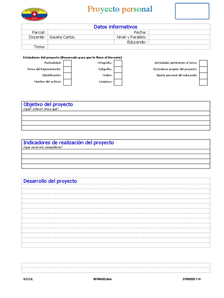 Formato Proyecto Personal | PDF