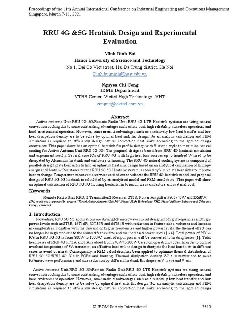 RRU 4G &5G Heatsink Design and Experimental Evaluation | PDF | Heat Transfer | Amplifier
