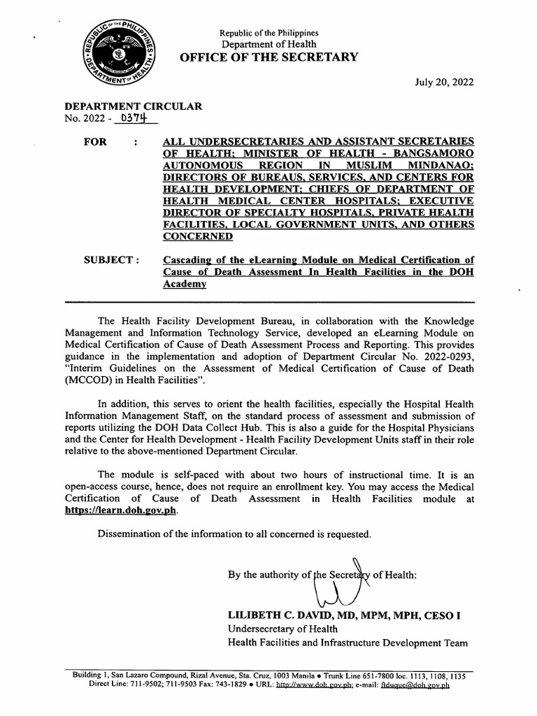 dc2022-0374 Cascading of Elearning Modules On MCCOD Assessment | PDF ...