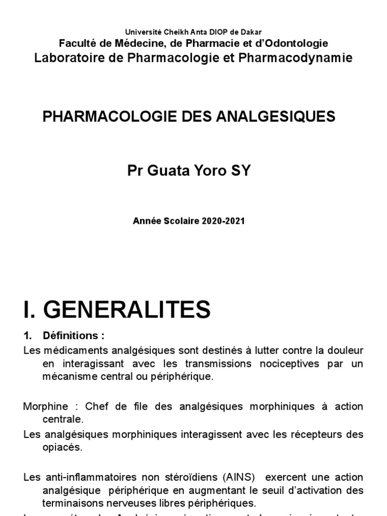 Pharmacologie des Analgésiques | PDF | Antalgique | Morphine