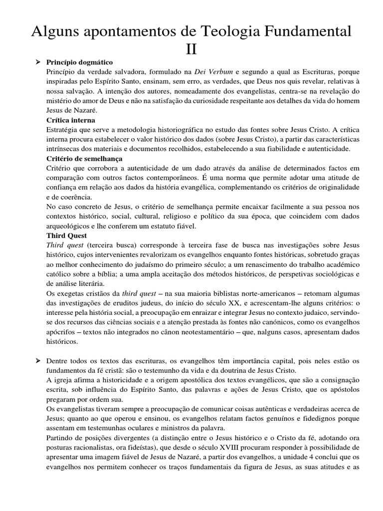 Alguns Apontamentos de Teologia Fundamental 2 | PDF | Fé | Jesus