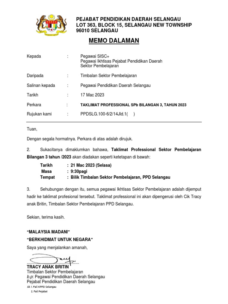 Memo Taklimat Profesional Bil.3.2023 | PDF