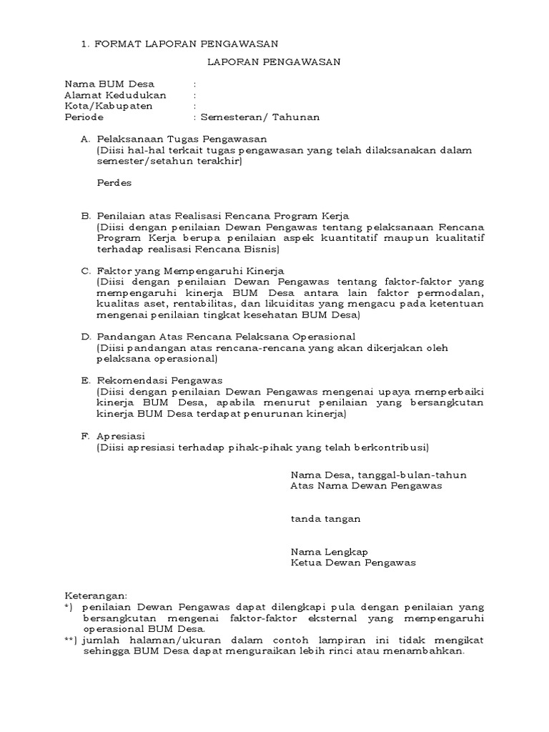 Laporan Pengawasan BUM Desa | PDF