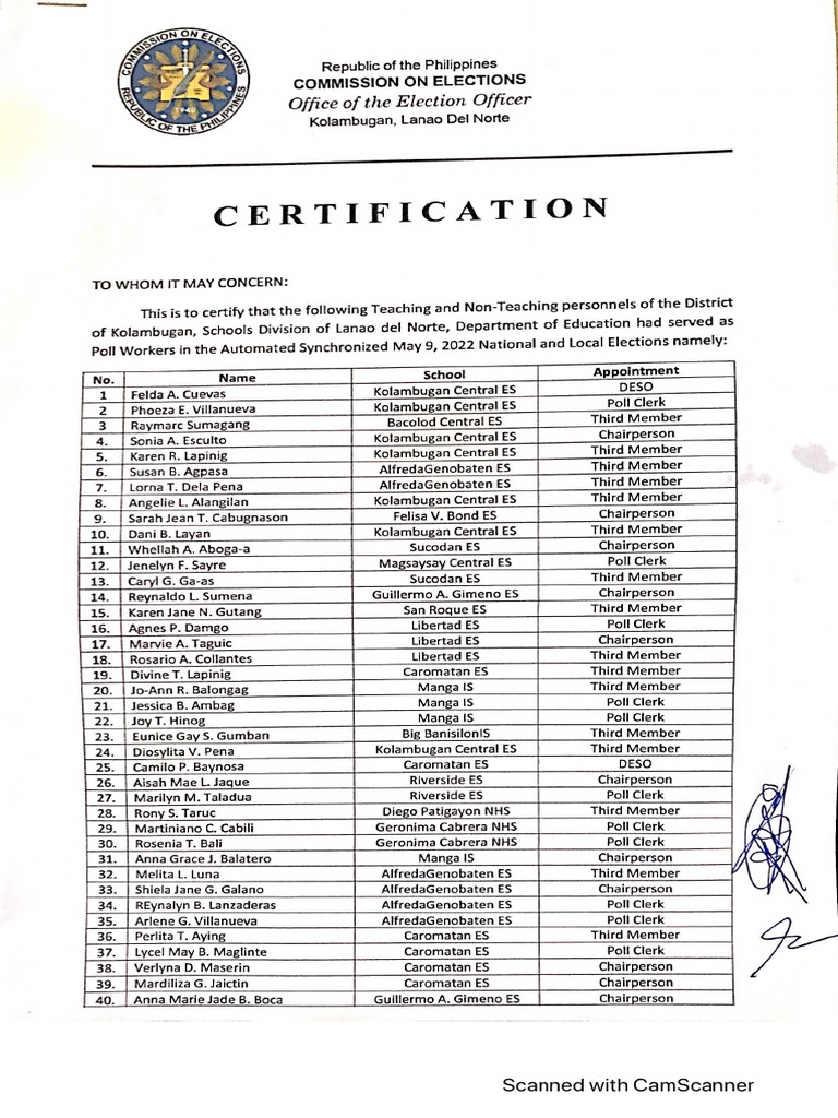 Comelec Cert | PDF